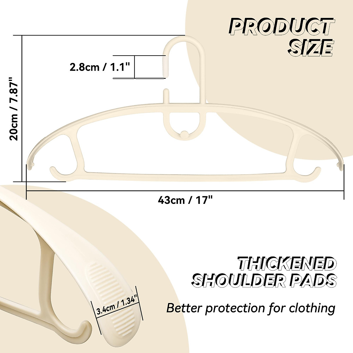 30 Pack Plastic Clothes Hangers with Rubber Buckle, Stackable No Shoulder Bump Heavy Duty Coat Hangers, Non-Slip Space Saving Dry Wet Closet Hangers for Suits, Jackets, Sweater (Beige)