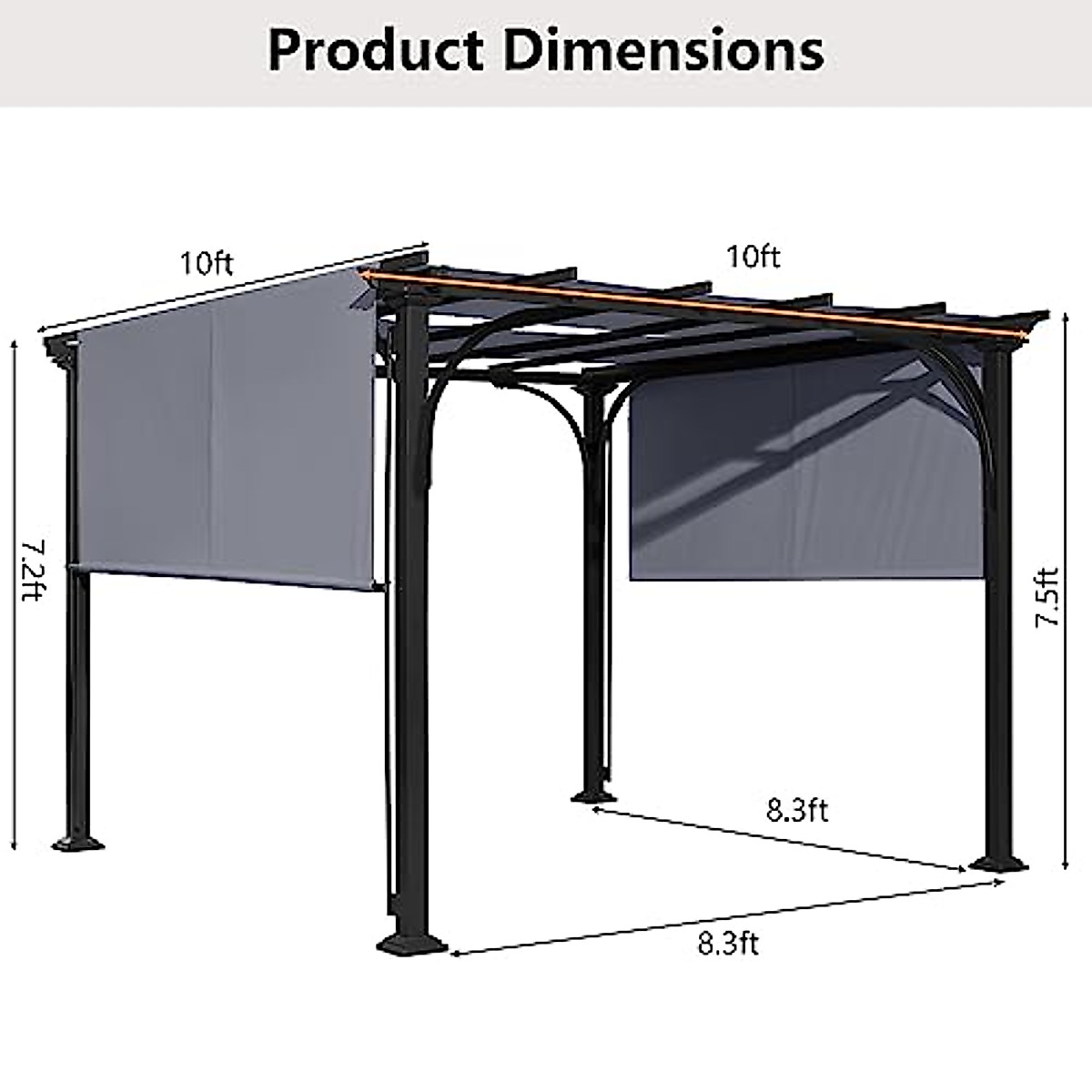 GAZEBEST 10' x 10' Patio Pergola with Retractable Canopy and Weather-Resistant Steel Frame, Backyard Sun Shade Canopy Cover Shelter for Porch Party, Garden, Grill Gazebo,Gray