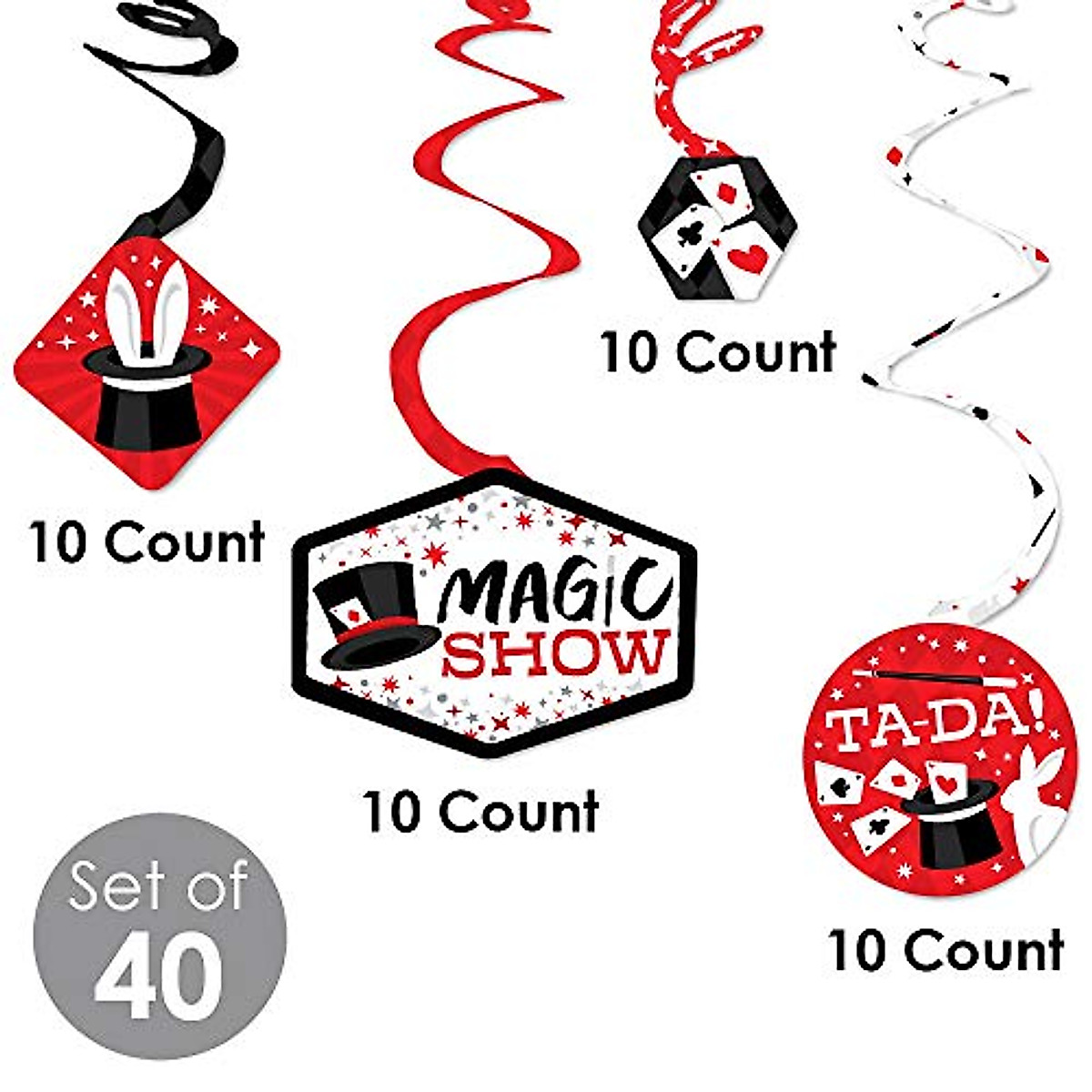 Big Dot of Happiness Ta-Da, Magic Show - Magical Birthday Party Hanging Decor - Party Decoration Swirls - Set of 40