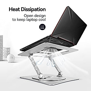 Bcom Adjustable Laptop Stand with 360° Rotating Base，Foldable Aluminum Alloy Computer Laptop Riser，Ergonomic Design，Compatible with 10 to 17" Laptops，Laptop Stand for Desk for Office and Home，Silver