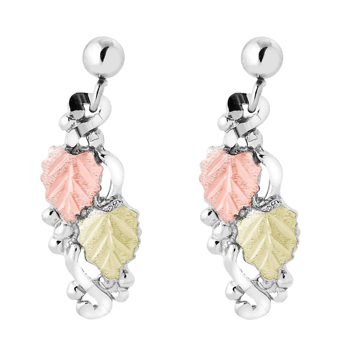 Ball Earrings, Sterling Silver, 12k Green and Rose Black Hills Gold