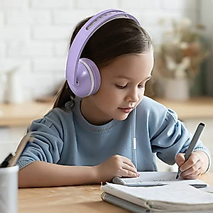 Unipows Kids Headphones for School - Girls Boys Teens Lightweight Foldable Wired Headset with Microphone, Volume Control, Stereo Bass for Cell Phone, Tablet, PC, Laptop (Purple and White)