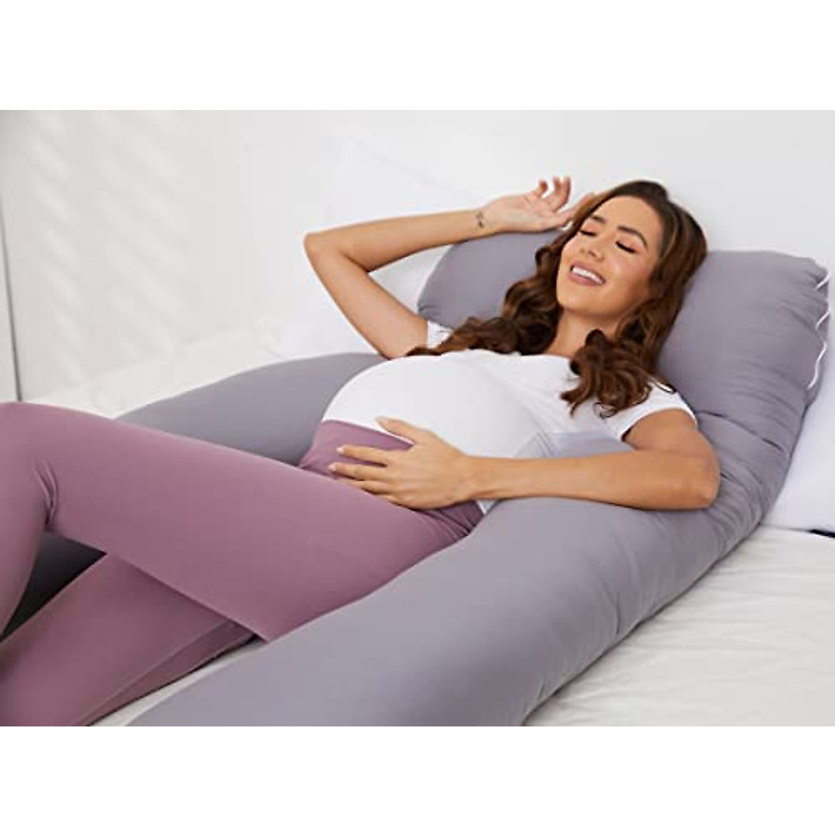 Roomate Pregnancy Pillows, U Shaped Full Body Maternity Pillow with Removable Cover - Support for Back, Legs, Belly, Hips for Pregnant Women, 57x 27 Inch Pregnancy Pillows for Sleeping, Grey