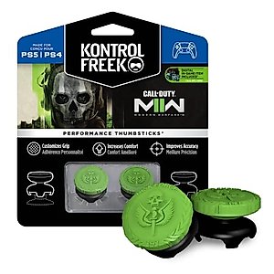 KontrolFreek Call of Duty: Modern Warfare II Performance Thumbsticks for Playstation 4 (PS4) and Playstation 5 (PS5) | 2 High-Rise, Hybrid/Flat | Black/Green