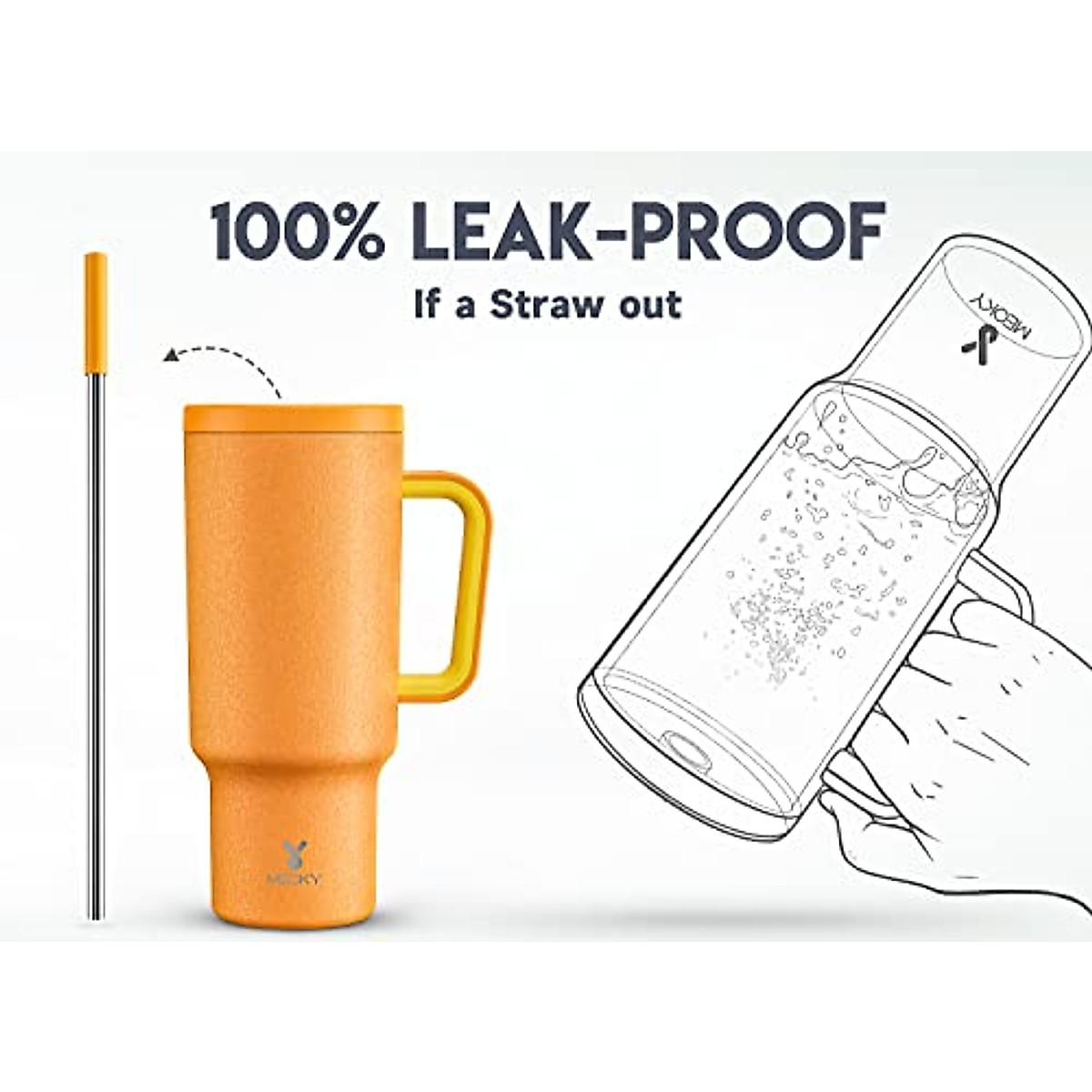 Meoky 40oz Tumbler with Handle, Leak-proof Lid and Straw, Insulated Coffee Mug Stainless Steel Travel Mug, Keeps Cold for 34 Hours or Hot for 10 Hours (Peach)