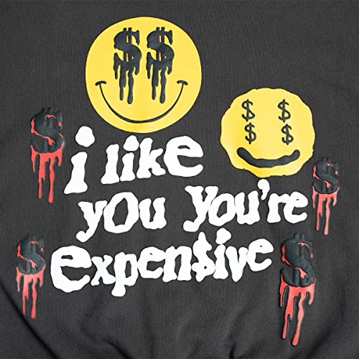 Cactus Pack Men's i like you You'Erexpensive Hip Hop Portrait Graffiti Print Hoodie Highweight Cotton Hooded Grey