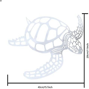 Silver Metal Turtle Silhouette Wall Art Decor, Ocean Sea Turtle Wall Hanging Decoration, Beach Theme Outdoor Wall Sculpture for Home,Garden,Living Room,Fence,Porch, Pool (L)