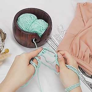 SHIDOW Wood Yarn Bowl,Handmade Knitting Bowl Wool Holder, Crochet Accessories Yarn Holder for Knitters, for Mom Gift (Brown).