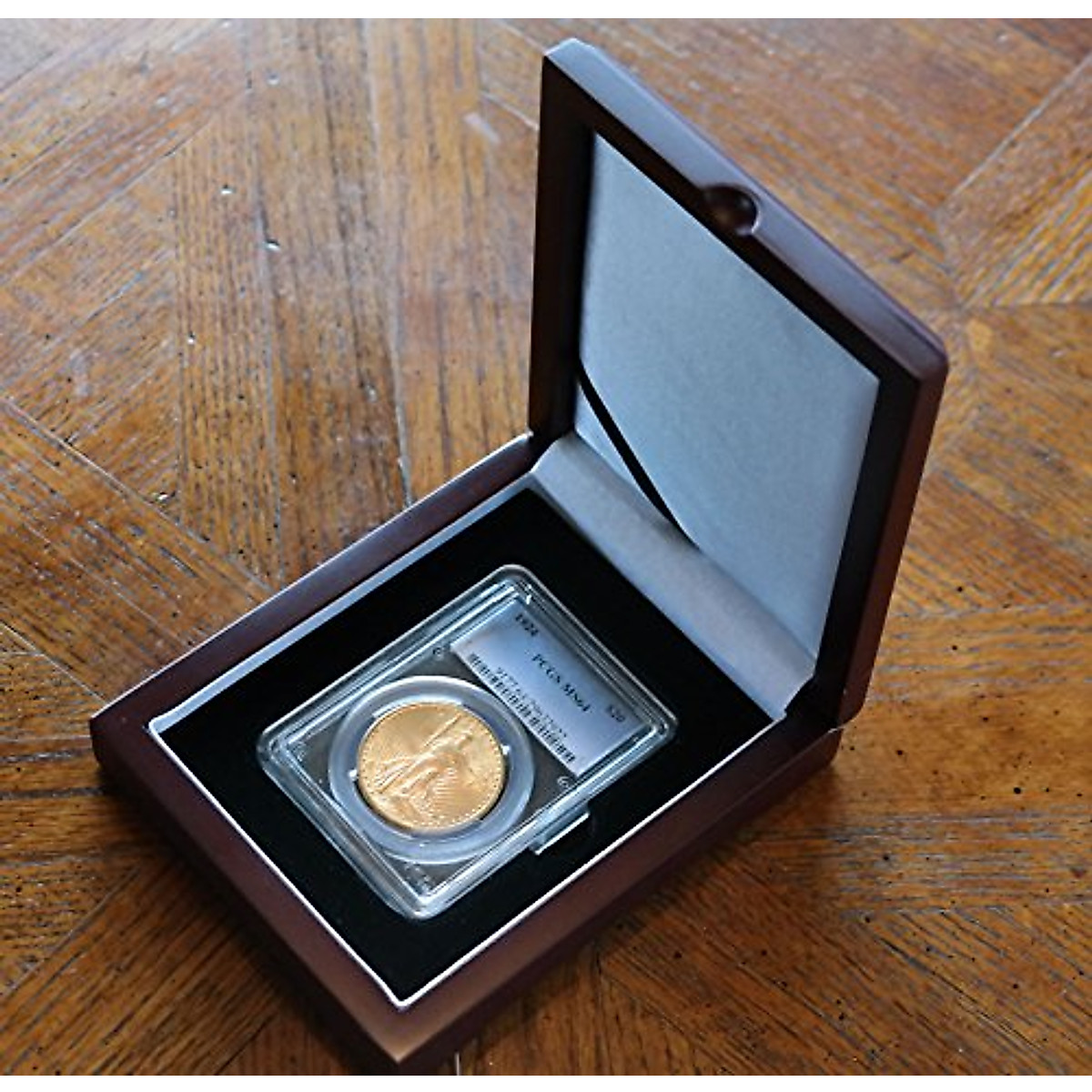 Display box for one NGC/PCGS/Premier/Lil Bear Elite Coin Slab Mahogany Matte Finish ...
