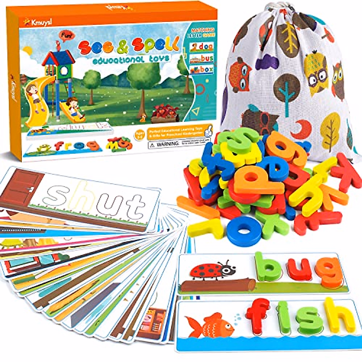 KMUYSL See & Spell Learning Educational Toys and Gift for 2 3 4 5 6 Years Old Boys and Girls - 80Pcs of CVC Word Builders, Alphabet Colors Recognition Game for Preschool Kindergarten Kids