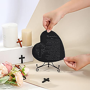 TimTin Memorial Garden Stone Those We Love Don't Go Away Memorial Plaque Decor with Stand Black Sympathy Gifts for Loved One(Cross), 5 Inches
