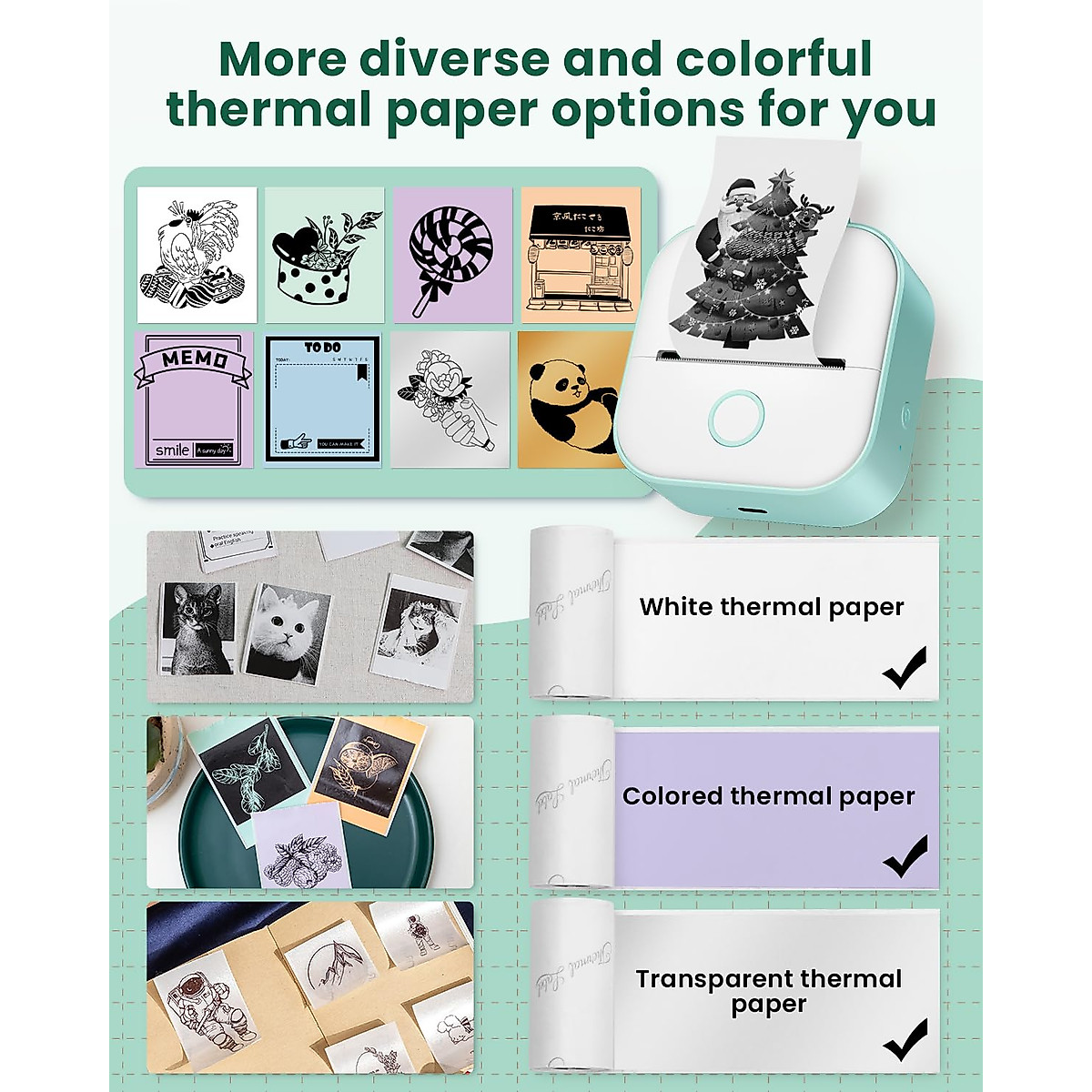 LabelCreate Mini Sticker Printer, T02 Portable Thermal Printer with 3 Rolls Paper, Pocket Sticker Printer Machine for kids,Study,DIY,School Notes