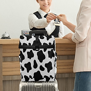 Cow Print Backpack Roll Top Backpack Black White Trendy Backpack Women & Men Casual Daypack Laptop Pocket