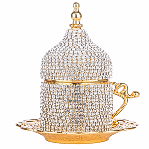 Alisveristime Ottoman Turkish Greek Arabic Espresso Coffee Cups with Saucer and Lid (Crystal Set) (Set of 2) (Gold)