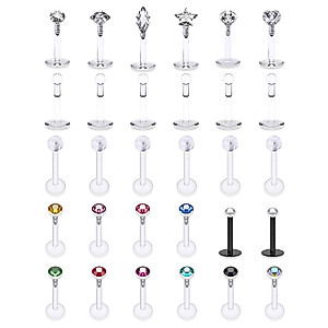 SCERRING 16g Lip Rings Bioflex Flexible Acrylic Labret Monroe Lip Rings Nail Tragus Helix Earrings Studs Ring Medusa Piercing Jewelry Retainer 8mm 30PCS