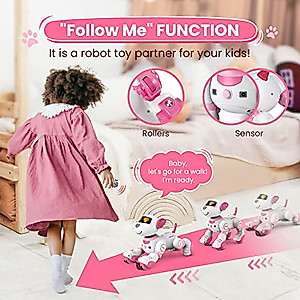 FUUY Robot Dog Toys for Girls Toys Interactive Robot Toy FollowMe Robot for Kids 5-7 Intelligent Remote Control Dog with Sing Dance AI Robotics for Kids Age 3 4 5 6 7 Chrismas Birthday Gifts Girls