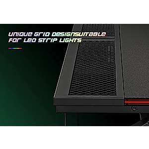 FEZIBO Gaming Desk 40 inch with LED Lighting, PC Computer Desk Gaming Table Z Shaped Gamer Workstation with Wire Mesh, Black