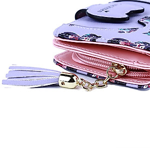 LIUCM Women Wallet Cute Tassel Cartoon Cat Printing Coin Female Card Holder Girl Purse Violet