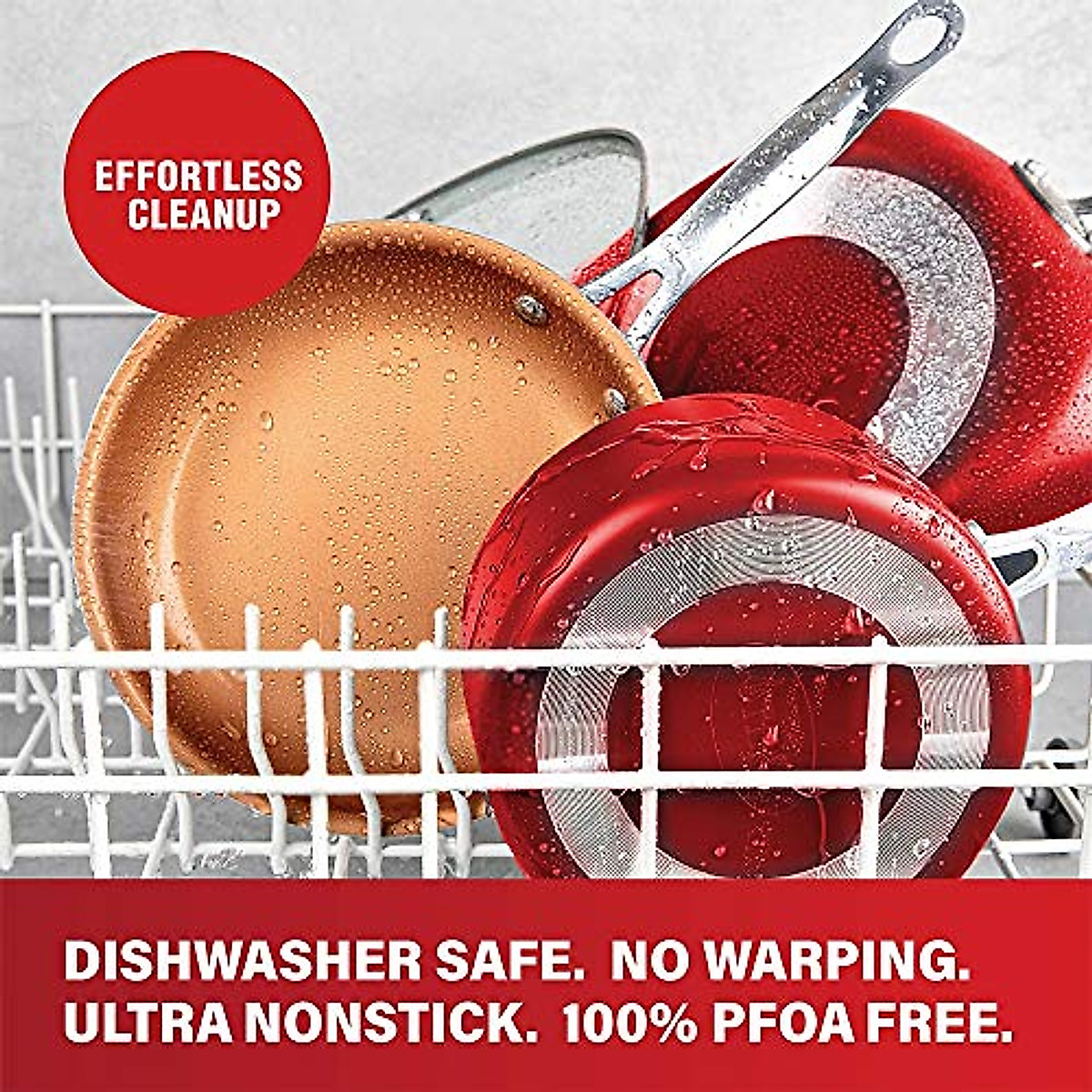 Gotham Steel 20 Pc Pots and Pans Set Nonstick Cookware Set + Bakeware Set, Complete Ceramic Cookware Set for Kitchen, Non Stick Pots and Pans Set with Lids, Dishwasher / Oven Safe, Non Toxic - Red