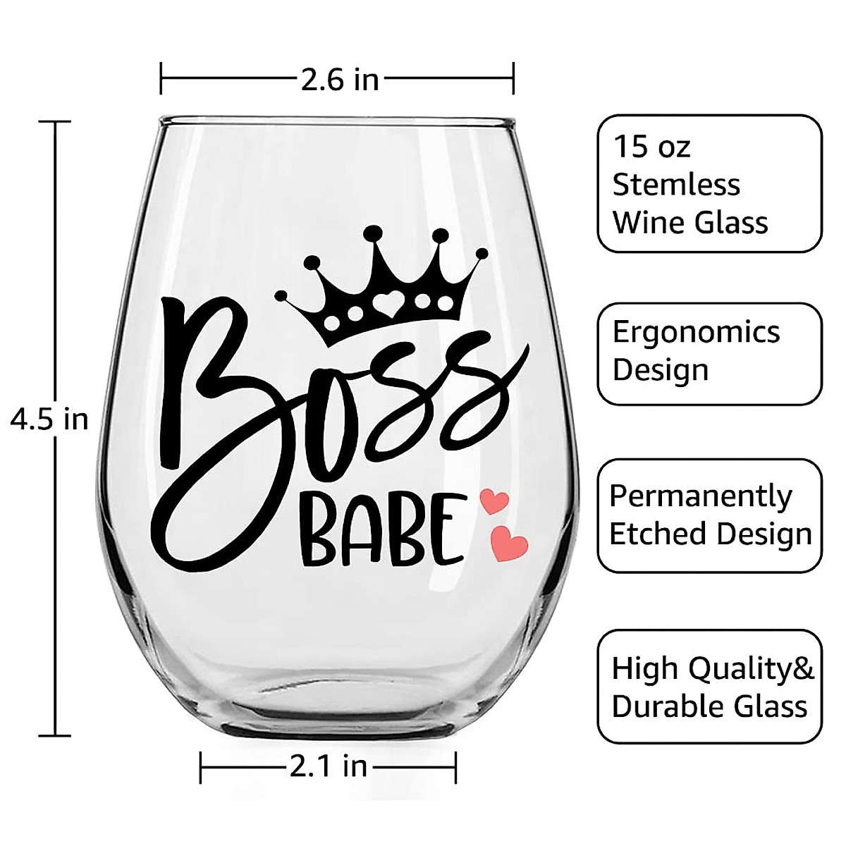 DYJYBMY Boss Babe 15oz Wine Glass, Perfect Gifts Idea for Girl Boss Female Entrepreneur, Bosses Day Christmas Birthday Retiremen Gifts