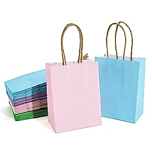 60 Pack Mini Small Pink Blue Green Purple Colored Paper Gift Bags with Handles for Birthday Wedding Baby Shower Party Favors, Shopping, Retail, Merchandise, 6.3x4.7x2.75 Inch ( 4 Colors Assorted)