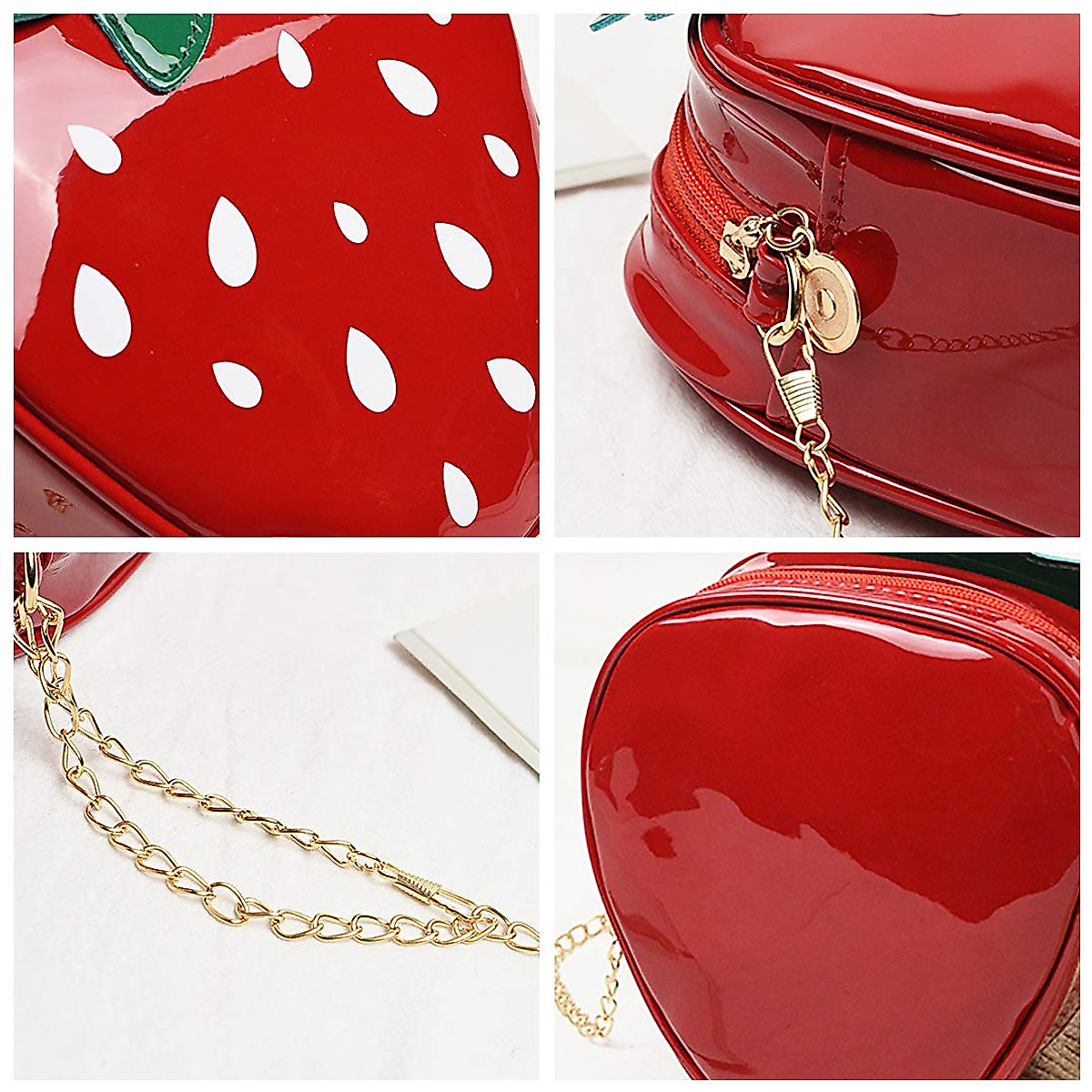 Segreto Women Strawberry Purse Chain Small Crossbody Bag Cell Phone Wallet Bag Shoulder Bag Handbag Fruit Shaped