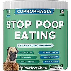 PAWFECTCHEW No Poop Eating for Dogs - Stop and Prevent Coprophagia - Dog Poop Eating Deterrent & Prevention - Digestive Enzymes + Probiotics for Gut Health - Breath Freshener - 120 Chews