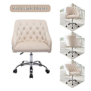 Baysitone Velvet Home Office Desk Chair, Modern Swivel Task Armchair with Adjustable Height, Upholstered Tufted Accent Computer Chair for Home and Office Working or Studying, Beige