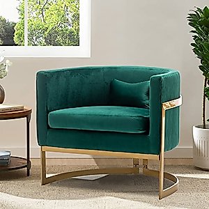 Modern Living Room Chair Velvet Barrel Accent Chairs Armchair, Upholstered Lounge Chair Mid Century Tub Bucket Club Side Chair Sofa for Bedroom-Green