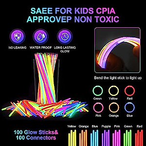 SHQDD140PCS Led Light Up Toys Party Supplies, 20 Flashing Glasses, 20 LED Fidget Spinner Bracelets, 100 Glow Sticks In Dark Party Supplies for Kids Adult, Light Up Party Favors for Birthday Cosplay