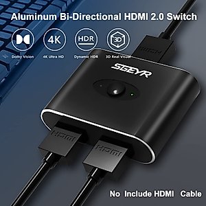 HDMI 1.4v Switch 5 in 1 Out +HDMI 2.0 Bi-Directional Switch 2 in 1 Out hdmi Splitter 1 in 2 Out Black(Only one Monitor Will Display at a time)