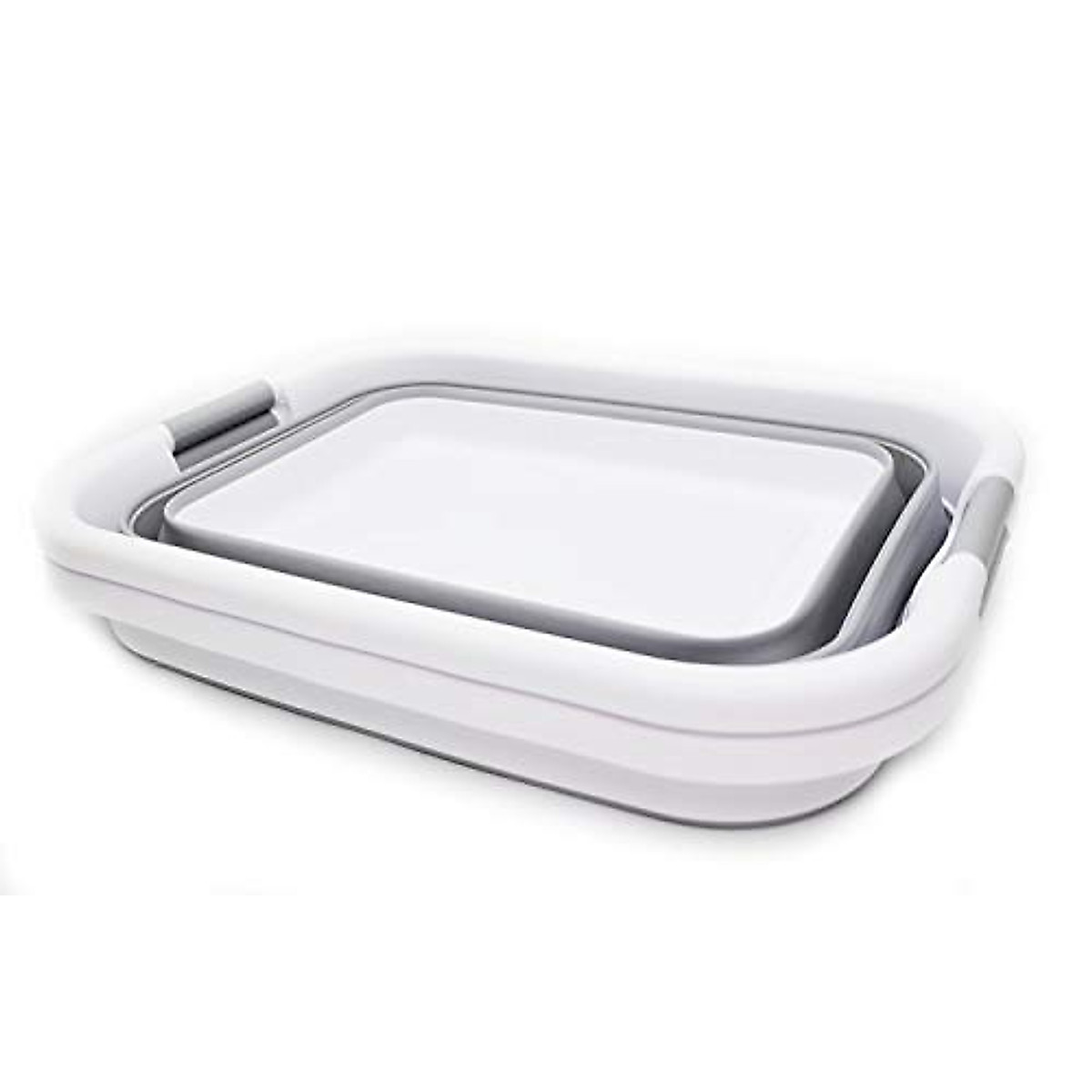 SAMMART 41L Set of 2 Collapsible Plastic Laundry Basket - Foldable Pop Up Storage Container/Organizer - Portable Washing Tub - Space Saving Hamper/Basket (2, White/Grey)