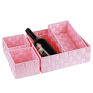 Posprica Woven Storage Baskets for Organizing, Small Baskets Cube Bin Container Tote Organizer Divider for Drawer, Closet, Shelf, Dresser, Set of 4(Pink)