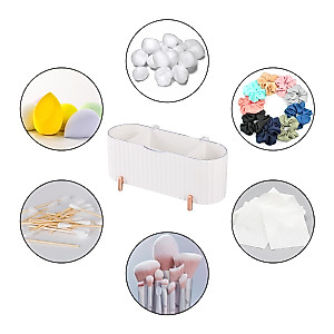 Tonxus Plastic Qtip Holder Dispenser,Cotton Ball and Swab Holder with Clear Lid,3 Compartments Bathroom Storage Organizer,Multifunctional Vanity Organizer for Cotton Swab,Ball,Cotton Pad,White