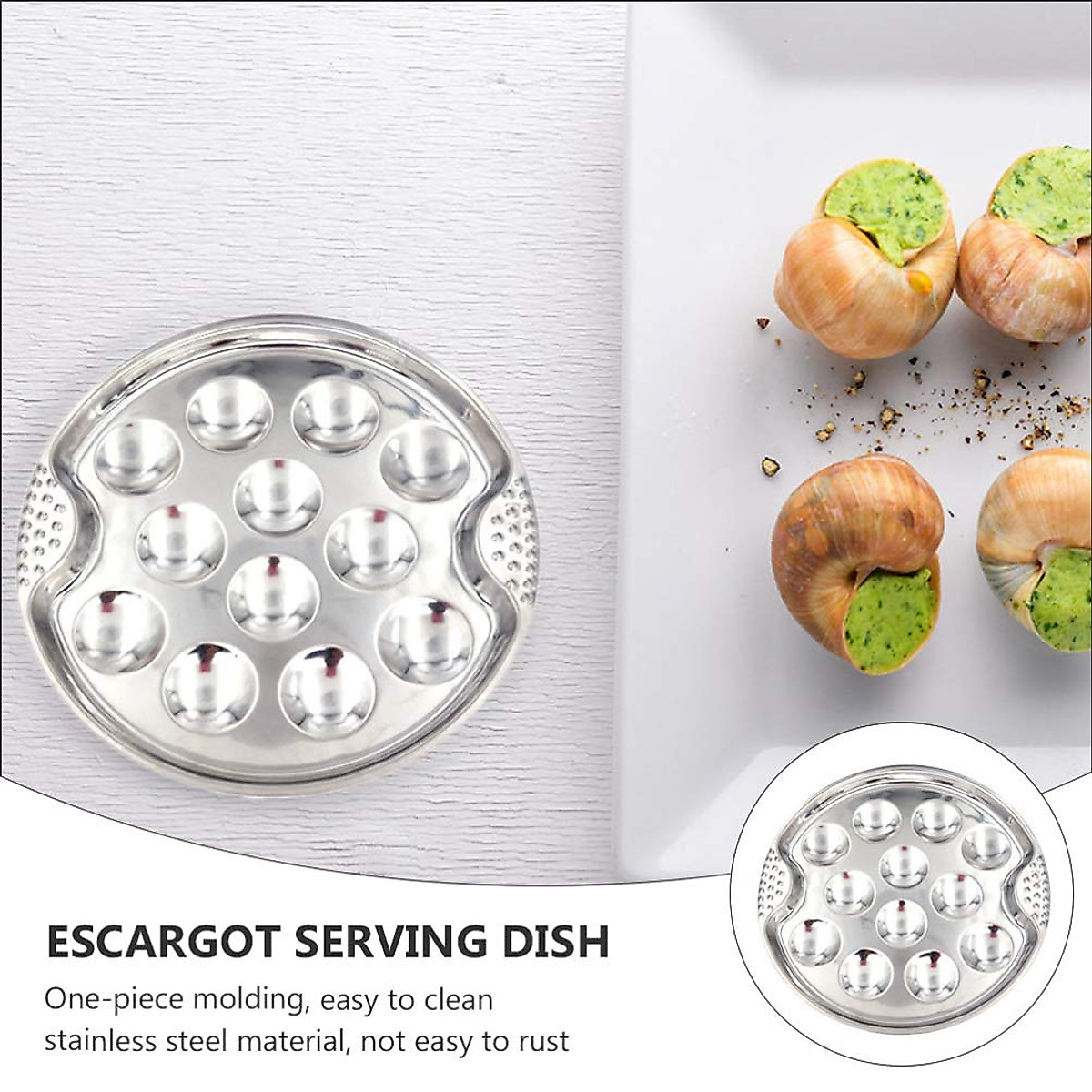 Hemoton 2pcs Stainless Steel Snail Mushroom Escargot Plate Dishes Escargot Round Baking Dish Escargot Dining Set with 12 Compartment Holes for Escargot Conch Snail Bake Pan