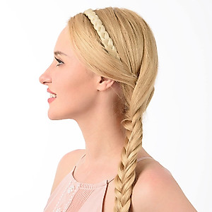 DIGUAN Headband Synthetic Hair Plaited Headband Braid Braided With Teeth Hair Band Accessories for Women Girl Wide 0.6 Inch (Dirty Blonde)