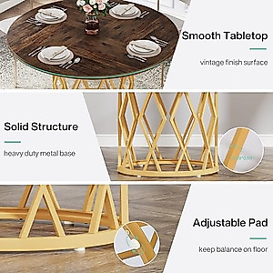 Tribesigns Round Dining Table for 4 People, Circle Dining Room Table with Metal Base, 47.2 Inch Round Kitchen Dinner Table for Living Room Kitchen Dining Room (Gold and Brown)