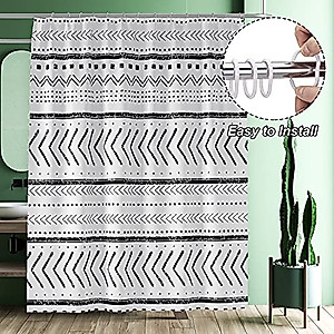 HYPREST Boho Shower Curtain, White Shower Curtain Sets with Bohemian Geometric Pattern, Washable Water Repellent Fabric Shower Curtain for Bathroom with 12 Hooks & Weighted Bottom Hem (72" x 72")
