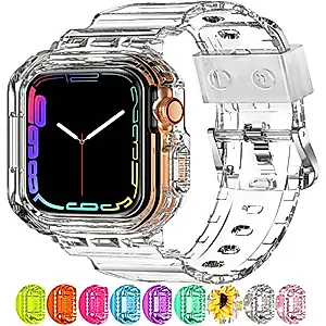XYF Compatible for Crystal Clear Apple Watch Bands, 45mm 44mm 42mm 41mm 40mm 38mm Bumper Case for Men Women Jelly Sport Case Band for iWatch Ultra 2/1 Series 9 8 7 SE/6 5 4 3 2 1 (Clear, 42/44/45mm)