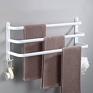 Towel Rails Wall Mounted with 2 Hooks Space Aluminum Towel Rack Bathroom,Towel Holder for Bathroom Hotel Kitchen White 3 Layer 40cm
