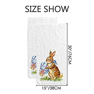 Easter Bunny Holding Egg Fingertip Face Bath Towels, Soft Absorbent Thin Guest Hand Towels, 2 Pack Easter Day Decorative Dish Towels for Kitchen Bathroom Hotel Gym, 30x15 Inch