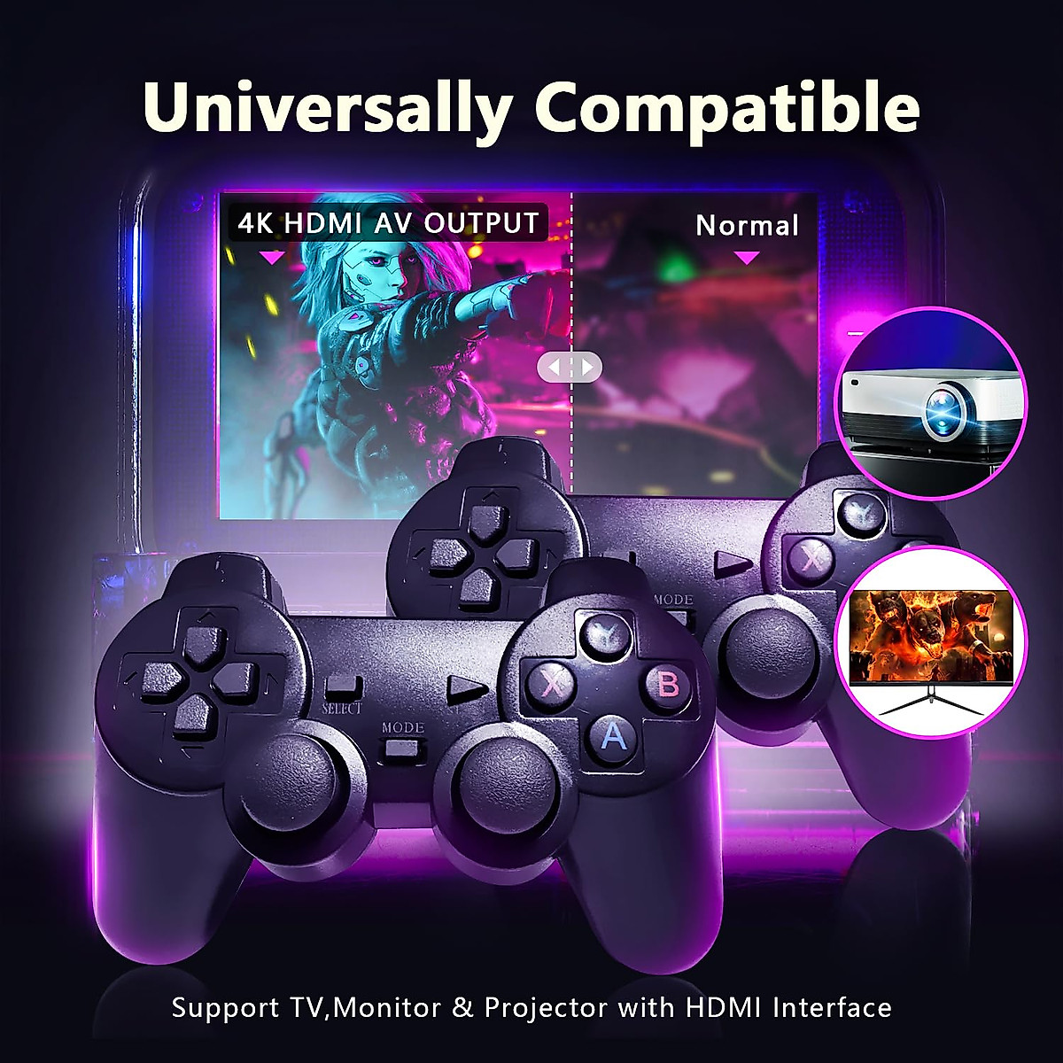Retro Game Stick - Retro Game Console Revisit Classic Games with Built-in 9 Emulators, 10,000+ Games, 4K HDMI Output, and 2.4GHz Wireless Controller for TV Plug and Play(64G)