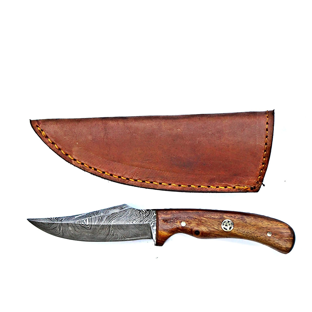 Titan International Knives Damascus Hunting and Skinner Knife | Handmade 1095 4340 Carbon Mix Hand Pounded | Rosewood Handle Fixed Blade Perfect for Hunting and Outdoor Camping with Leather Sheath