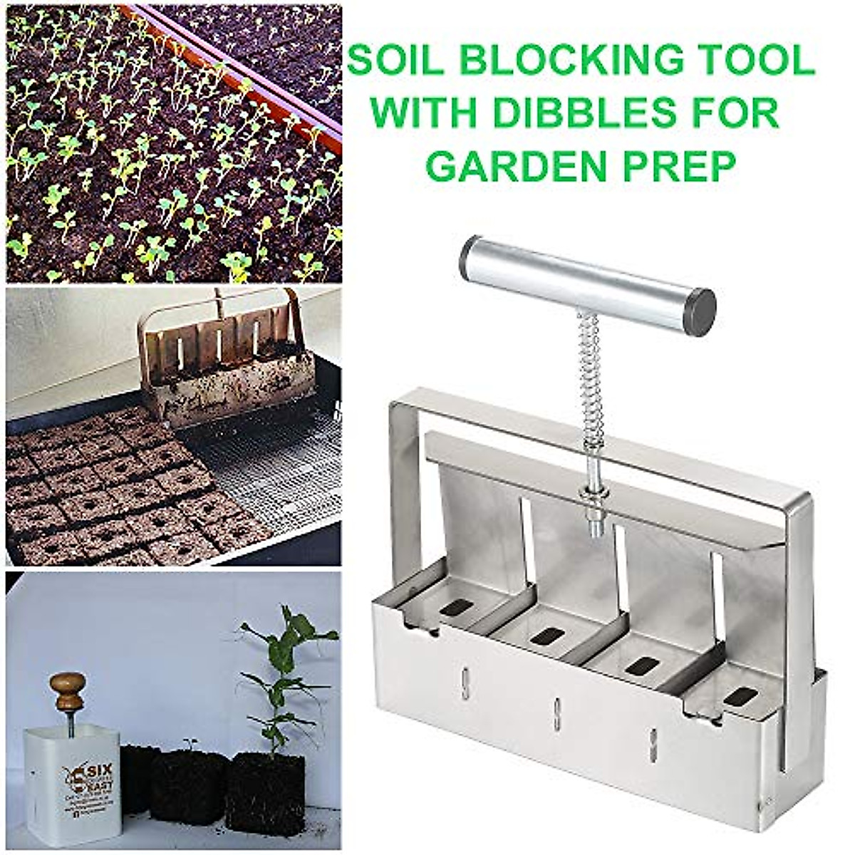 tenluno Mini 4 Hand-held Soil Blocker Soil Blocking Tool Seed Starting Plugs Seeds Starter Pallet Seedling Soil Block Maker