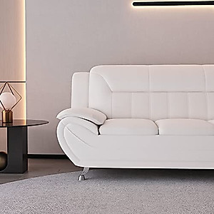 US Pride Furniture Michael Collection Modern Style Faux Leather Couch-Versatile 3 Seater Accent Piece for Living Room, Bedroom or Office-Comfortable Design and Elegant Look, 79" Sofa, Snowy White