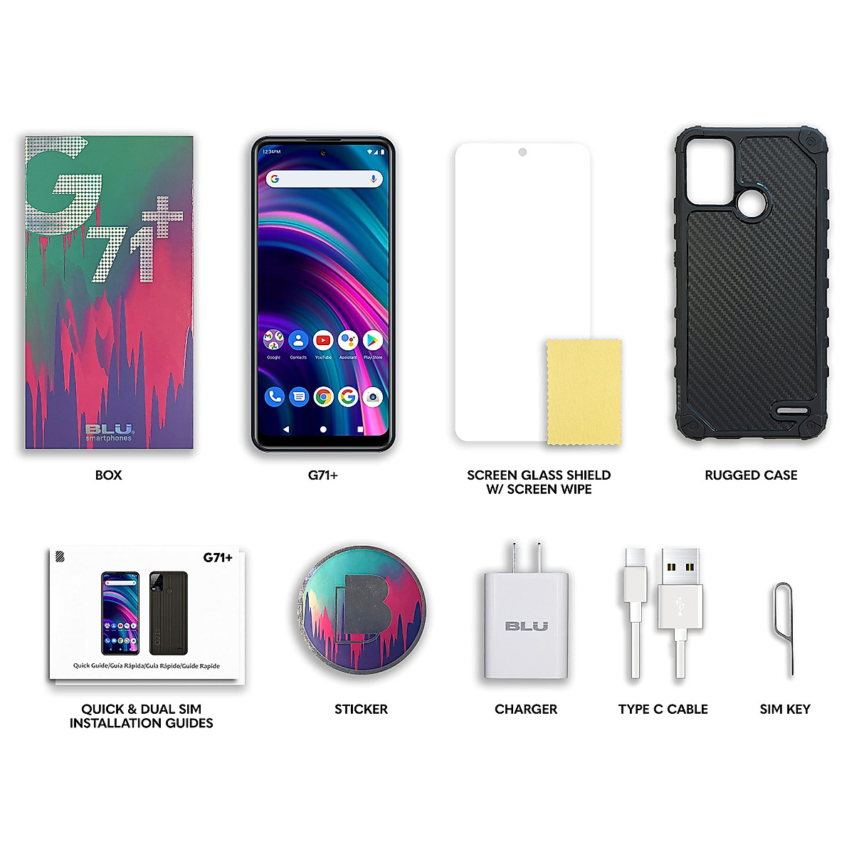 BLU G71+ | 2022 | 3-Day Battery | Unlocked| 6.5” HD+ Display | US Version | US Warranty| 128/4GB | Blue