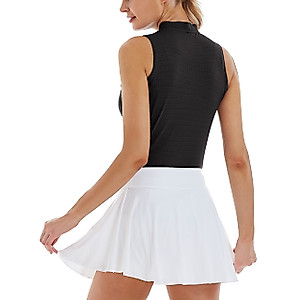 CQC Women's Sleeveless Golf Polo Tennis Shirts Zip Up Quick Dry UPF 50+ Athletic Tank Tops Moisture Wicking Sport Casual Black S