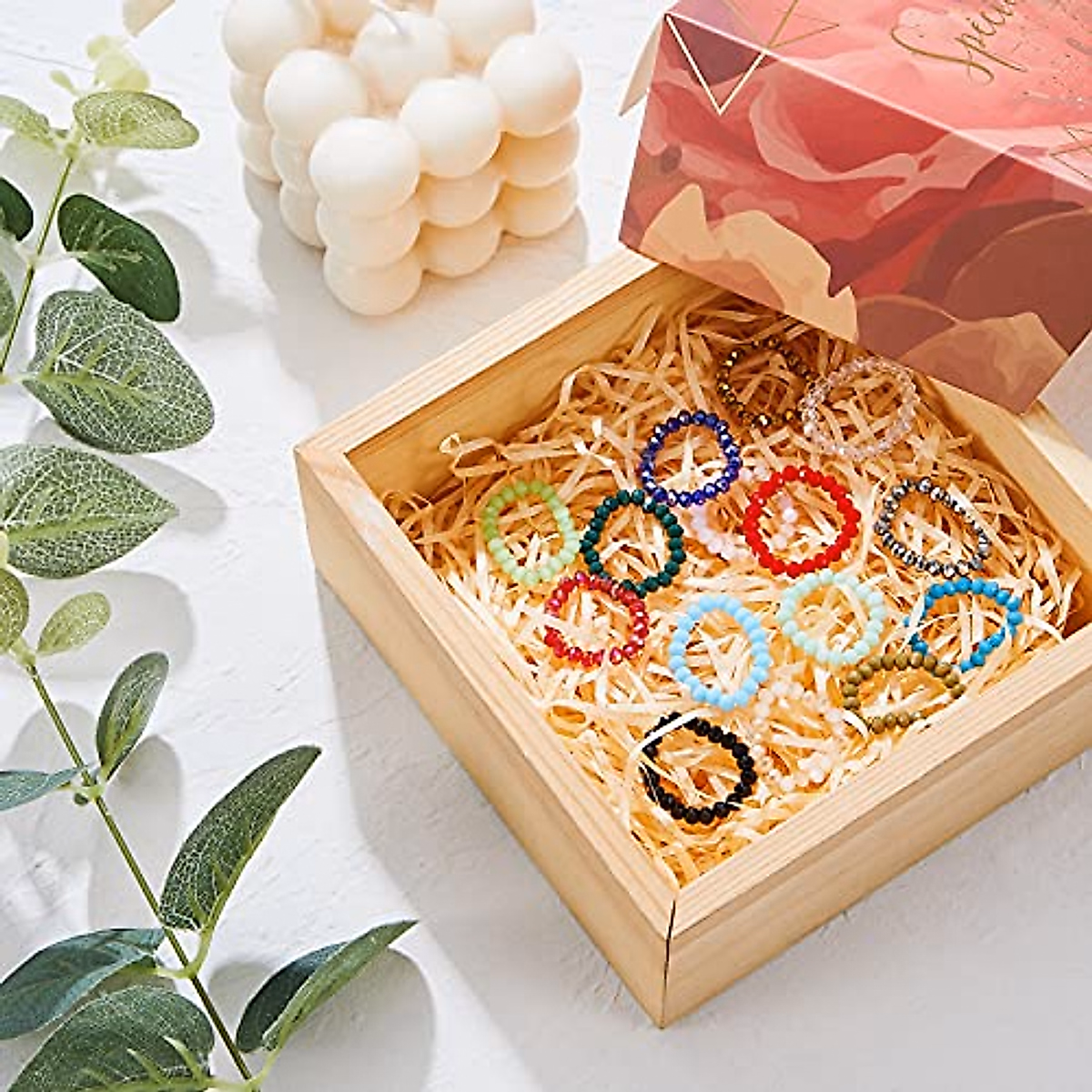 Hicarer 15 Pieces Beaded Elastic Ring Bohemian Beaded Ring Simple Crystal Ring Vintage Handmade Elastic Ring for Women Friendship