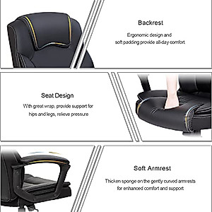 Home Office Chair with Arms and Back Support, PU Leather Ergonomic Computer Desk Chair, Mid Back Executive Office Chair with Wheels (Red)