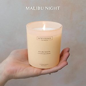 Benevolence LA Malibu Nights Scented Candle | Champagne & Peony | 8oz, 45-Hour Burn | Luxurious Home Fragrance | Natural Wax, Cotton Wick | Malibu Sands Collection